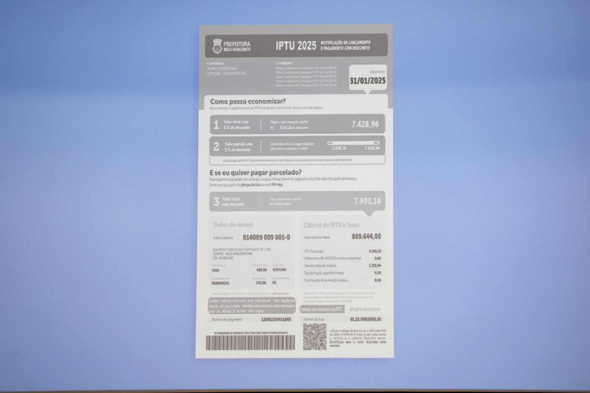 Guia de pagamento do IPTU em BH 2025 está disponível; saiba como emitir