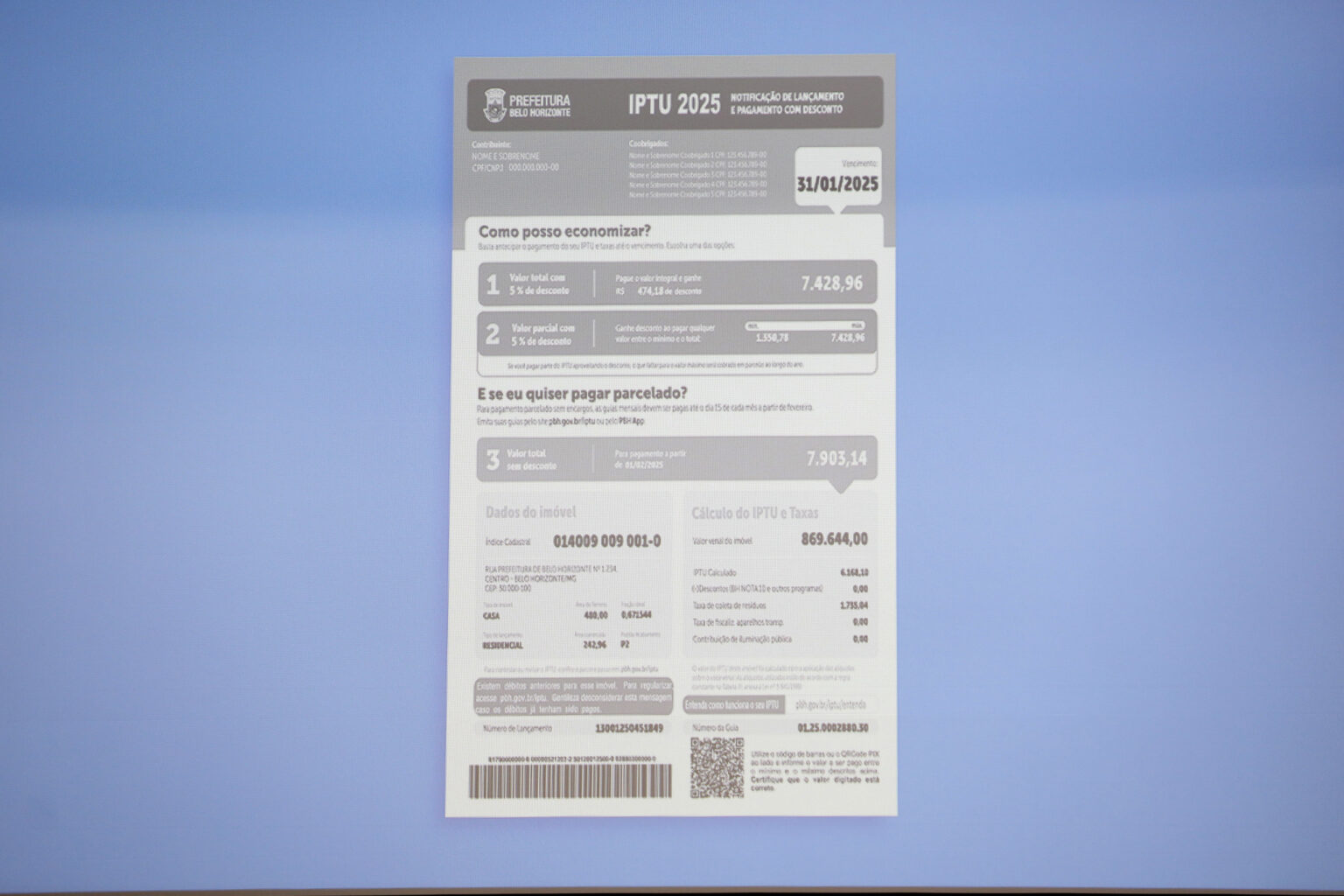 Guia de pagamento do IPTU em BH 2025 está disponível; saiba como emitir